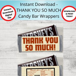 Printable THANK YOU so MUCH Candy Bar Wrappers-thanks-gift Ideas-party ...