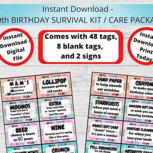 Instant Download Printables College Survival Kit, College Care Package ...