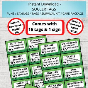 SOCCER Survival Kit, SOCCER Care Package, Soccer Gift Tags, Gift Ideas ...