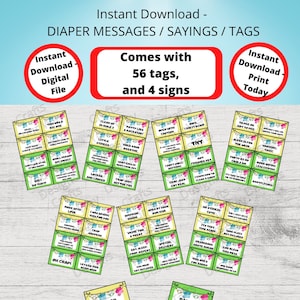 DIAPER MESSAGES Tags and Signs, Baby Shower Gift, Printable Instant ...