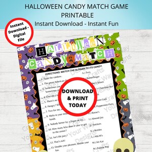 Printable HALLOWEEN CANDY MATCH Game. Instant Download. Fall Activities ...