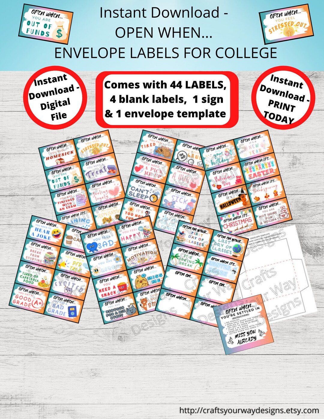 OPEN WHEN LABELS for College Students. Open When Envelopes. Open When ...