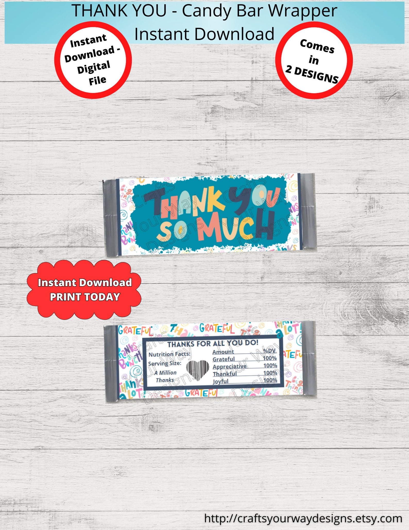 PRINTABLE THANK YOU Candy Bar Wrappers-gift Ideas-party Favors-treats ...