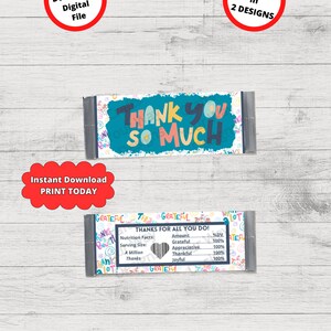 PRINTABLE THANK YOU Candy Bar Wrappers-gift Ideas-party Favors-treats ...