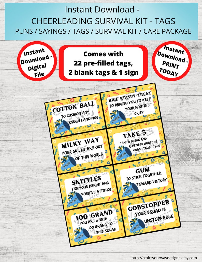 CHEERLEADERS Survival Kit, CHEERLEADERS Care Package, Gift Tags ...