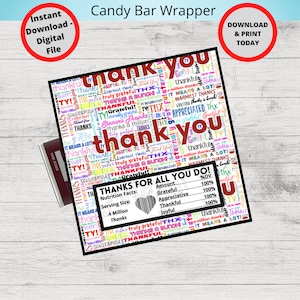 Printable THANK YOU Candy Bar Wrappers-gift Ideas-party Favors ...