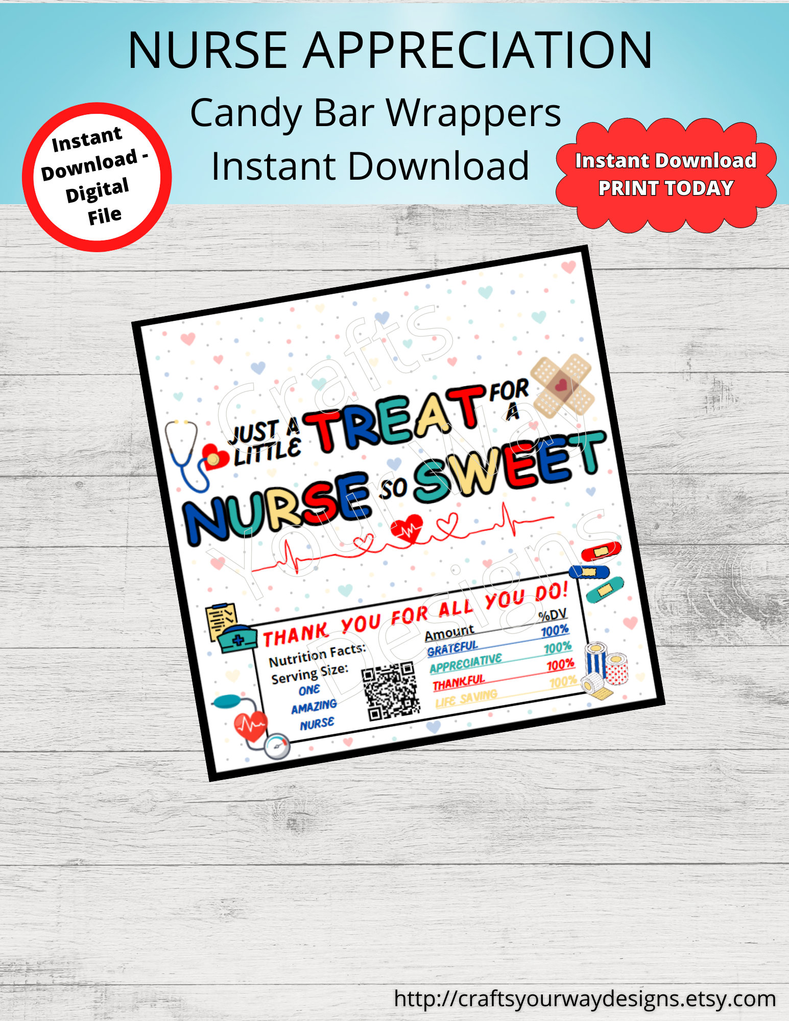 Printable NURSE APPRECIATON Candy Bar Wrappers-gift Ideas-party Favors ...