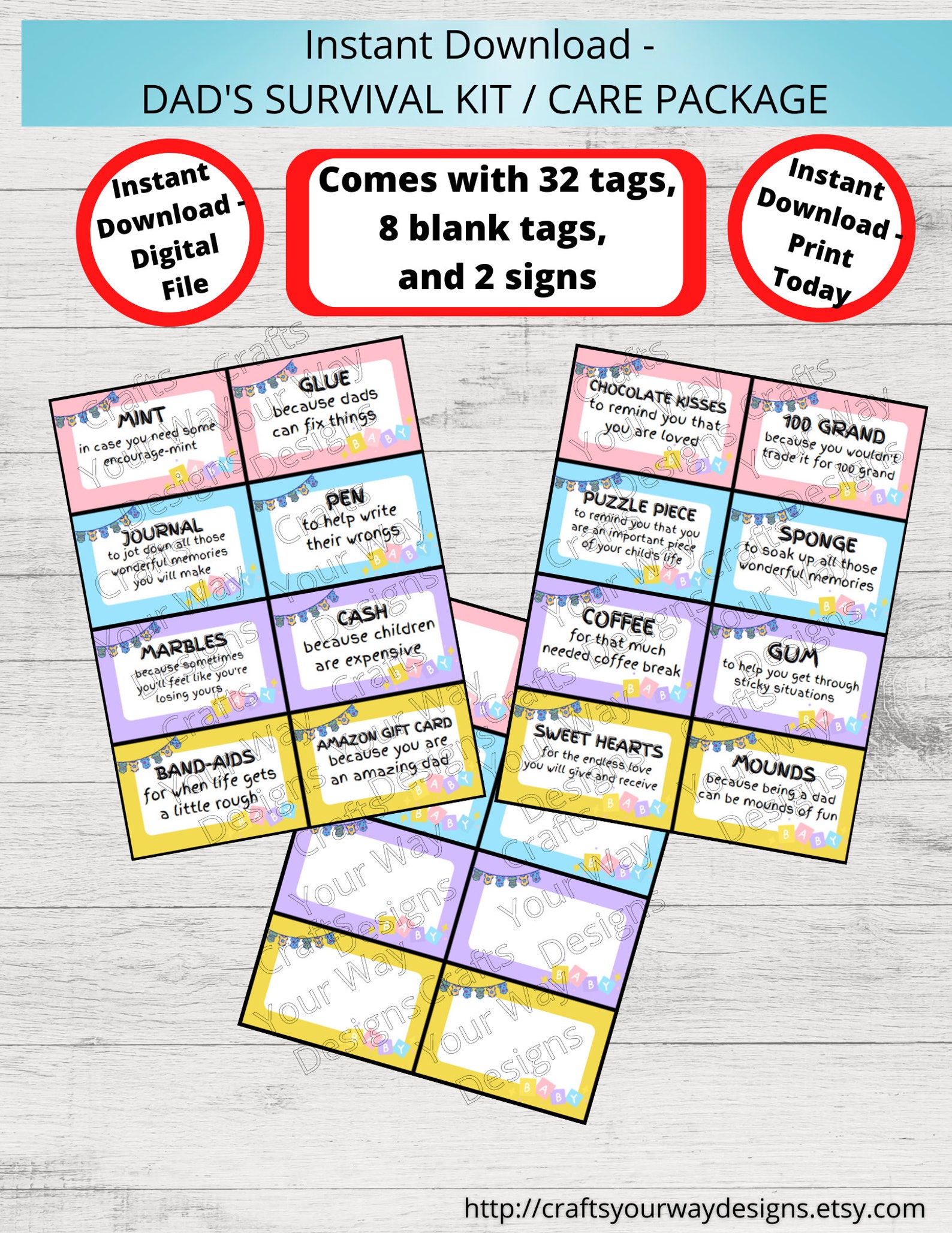 DAD'S Survival Kit, DADS Care Package, Gift Tags, Birthday Gift Ideas ...