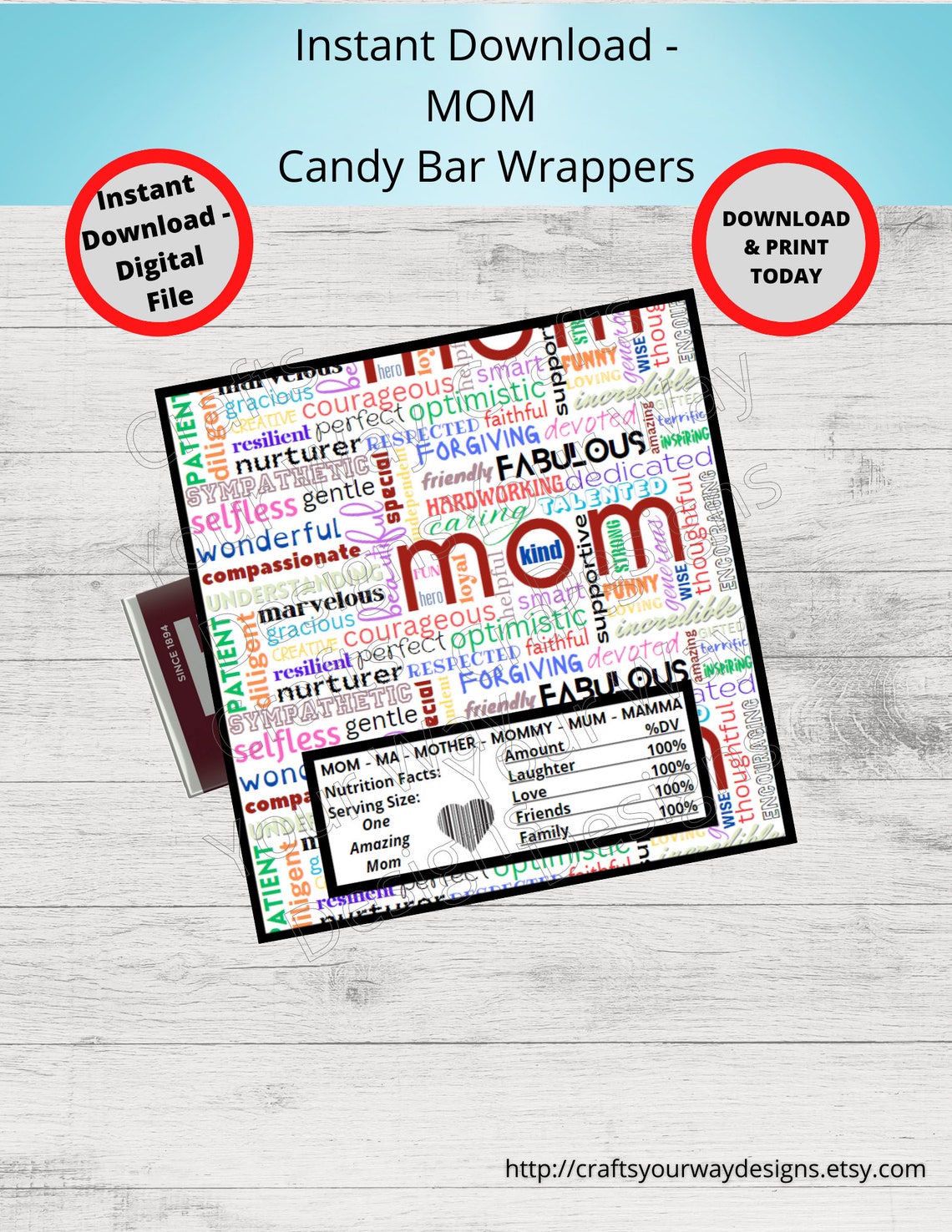Printable MOM Candy Bar Wrappers-gift Ideas-party Favors-chocolate Bar ...