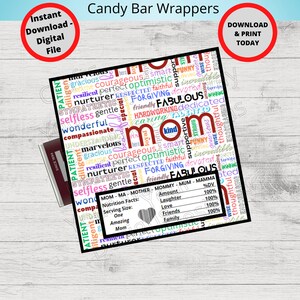 Printable MOM Candy Bar Wrappers-gift Ideas-party Favors-chocolate Bar ...