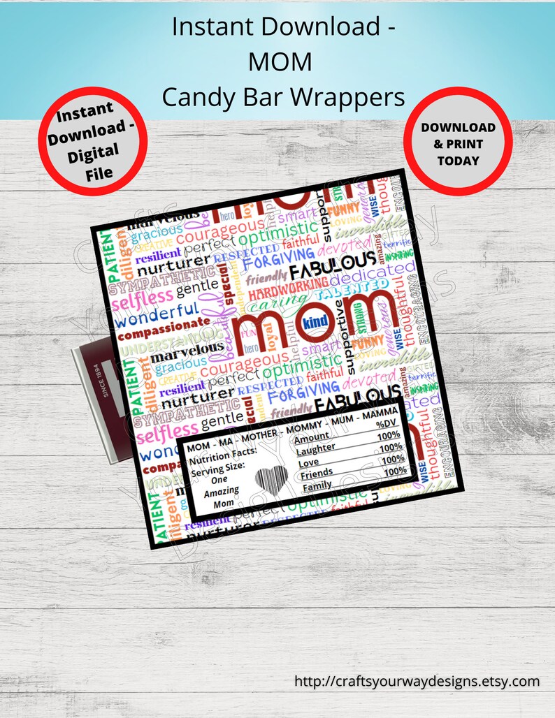 Printable MOM Candy Bar Wrappers-gift Ideas-party Favors-chocolate Bar ...