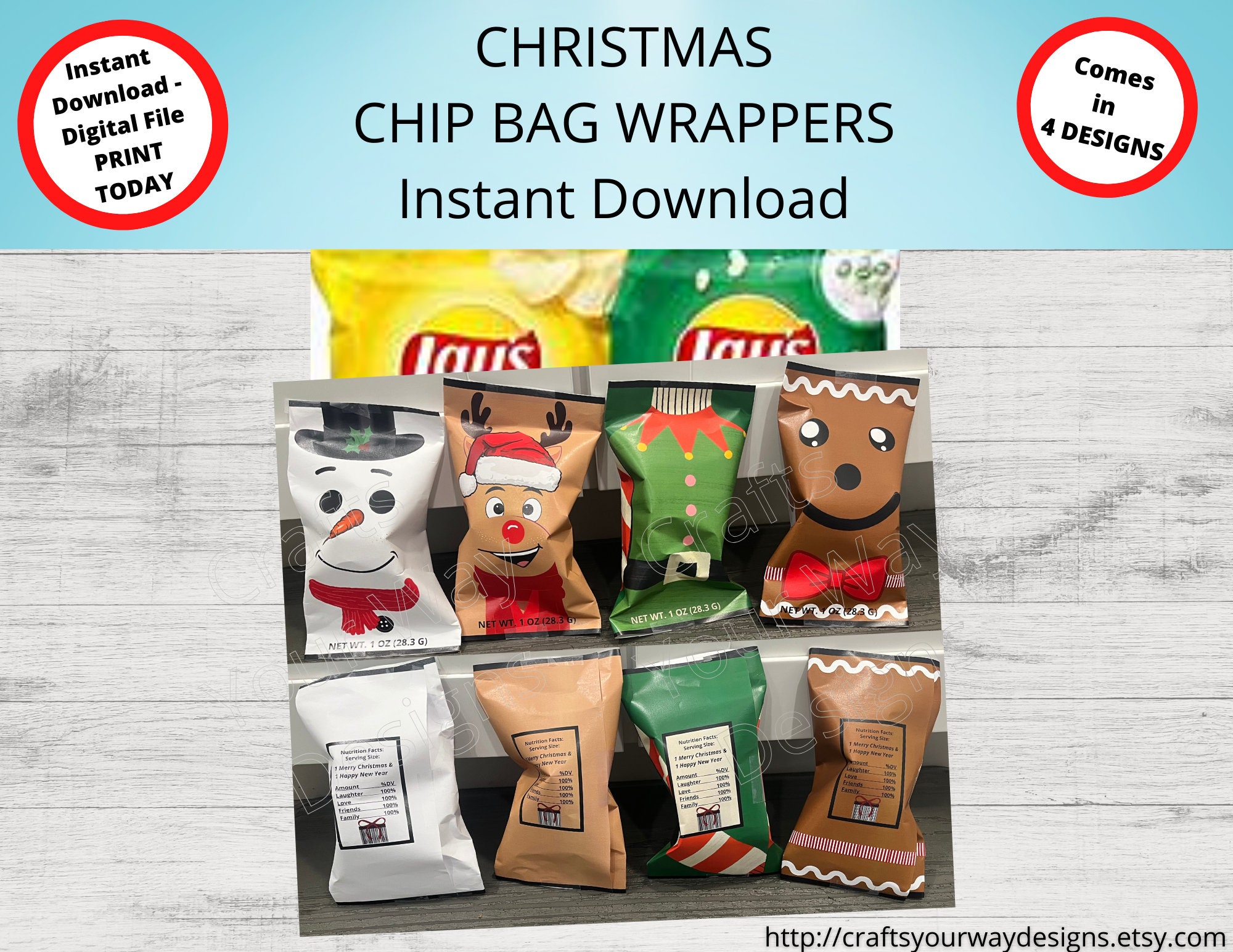 Printable CHRISTMAS CHIP BAG Wrappers. Instant Download. Holiday Chip ...