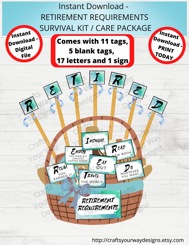 RETIREMENT Survival Kit, RETIREMENT Care Package, Gift Tags, Retirement ...