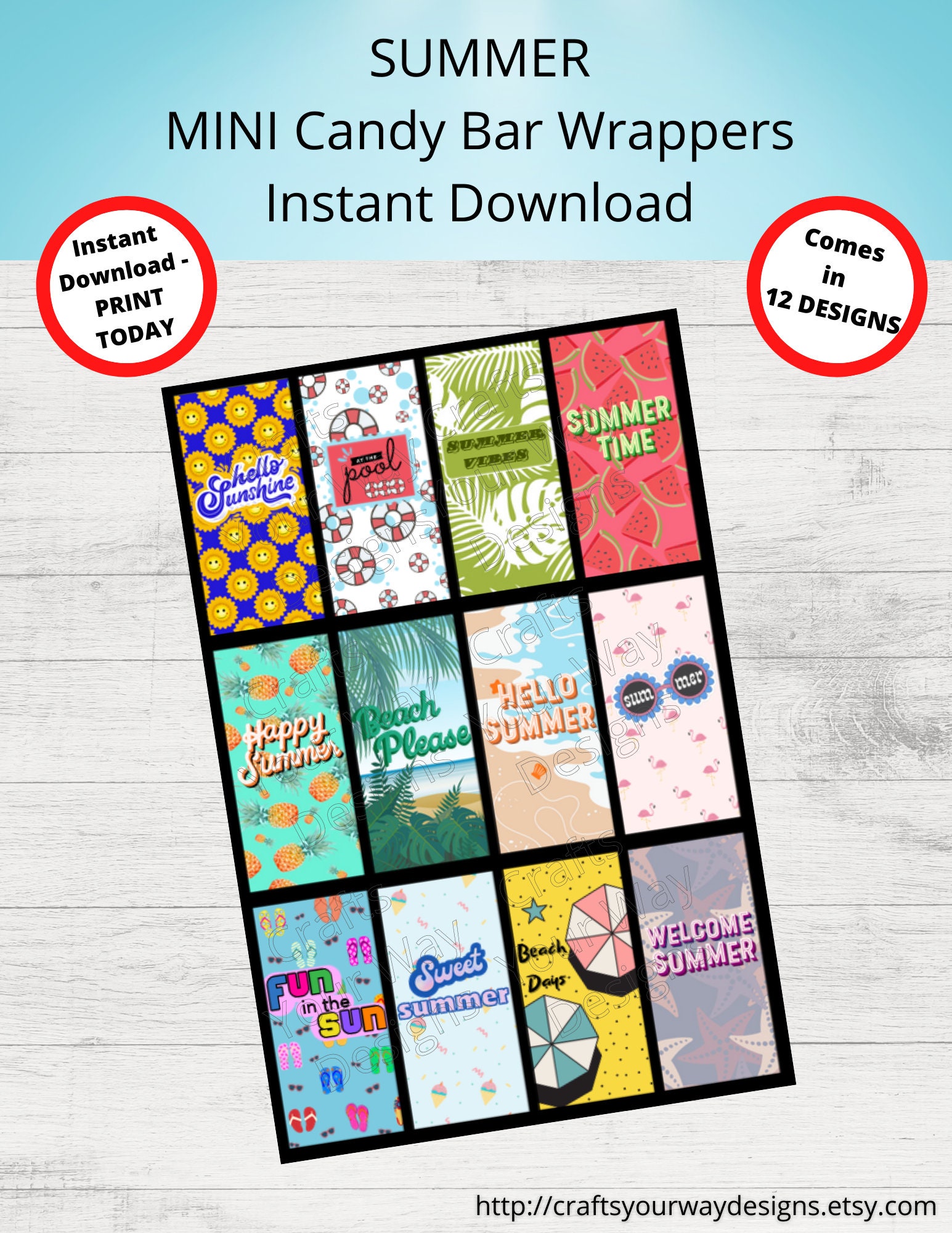 Printable SUMMER MINI Candy Bar Wrappers 12 Designs-chocolate Candy Bar ...