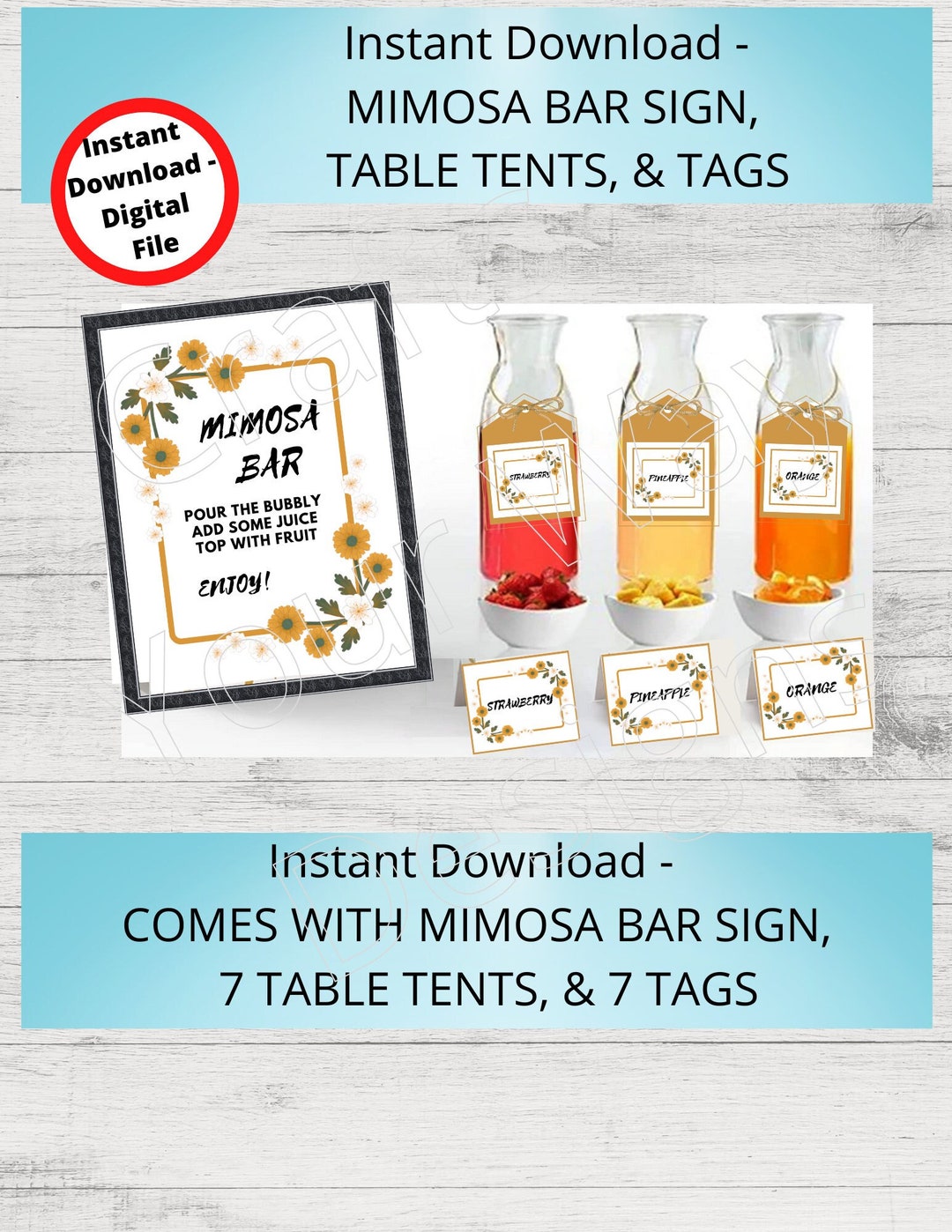 Printable MIMOSA BAR SIGN, Table Tents, & Tags - Wedding Shower, Bridal ...