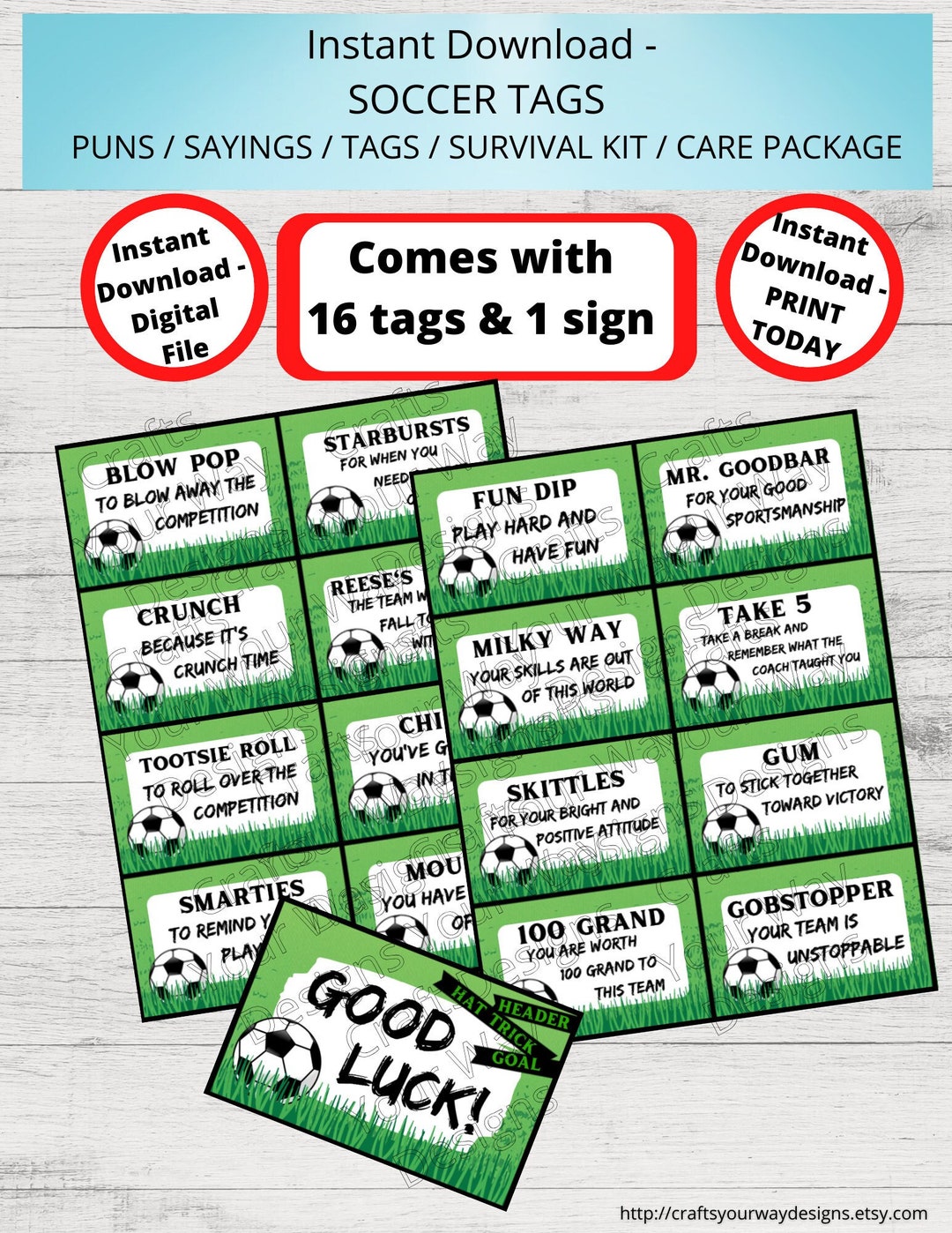 SOCCER Survival Kit, SOCCER Care Package, Soccer Gift Tags, Gift Ideas ...