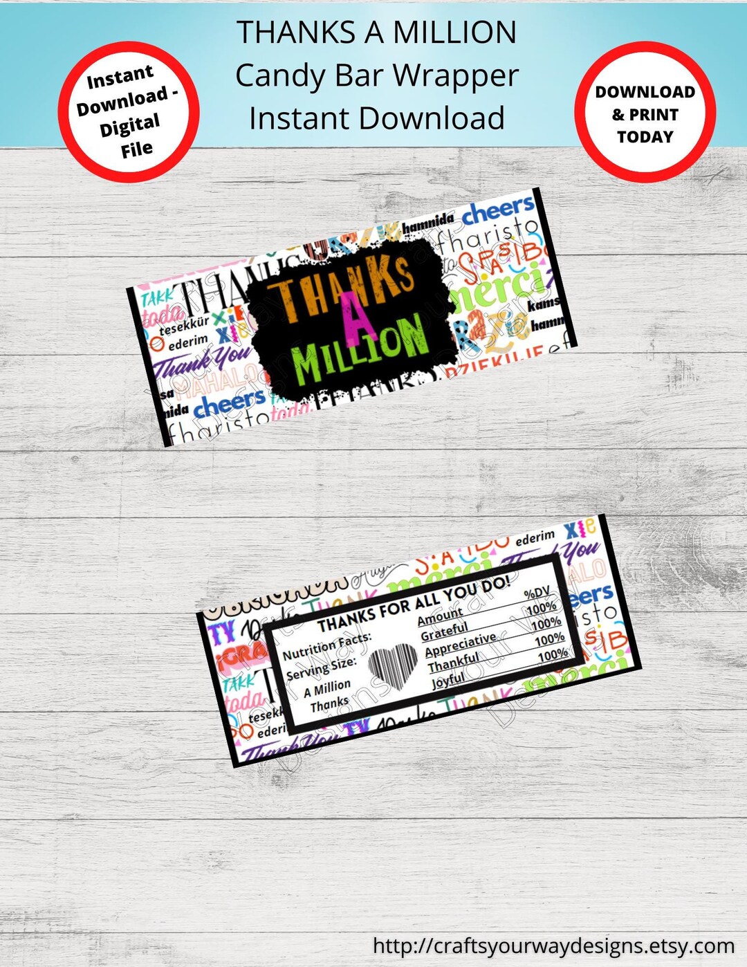 Printable THANKS A MILLION Candy Bar Wrappers-gift Ideas-party Favors ...