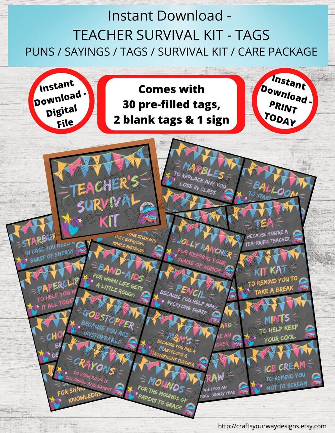 TEACHER Survival Kit, TEACHER Care Package, Gift Tags, Gift Ideas, Gift ...