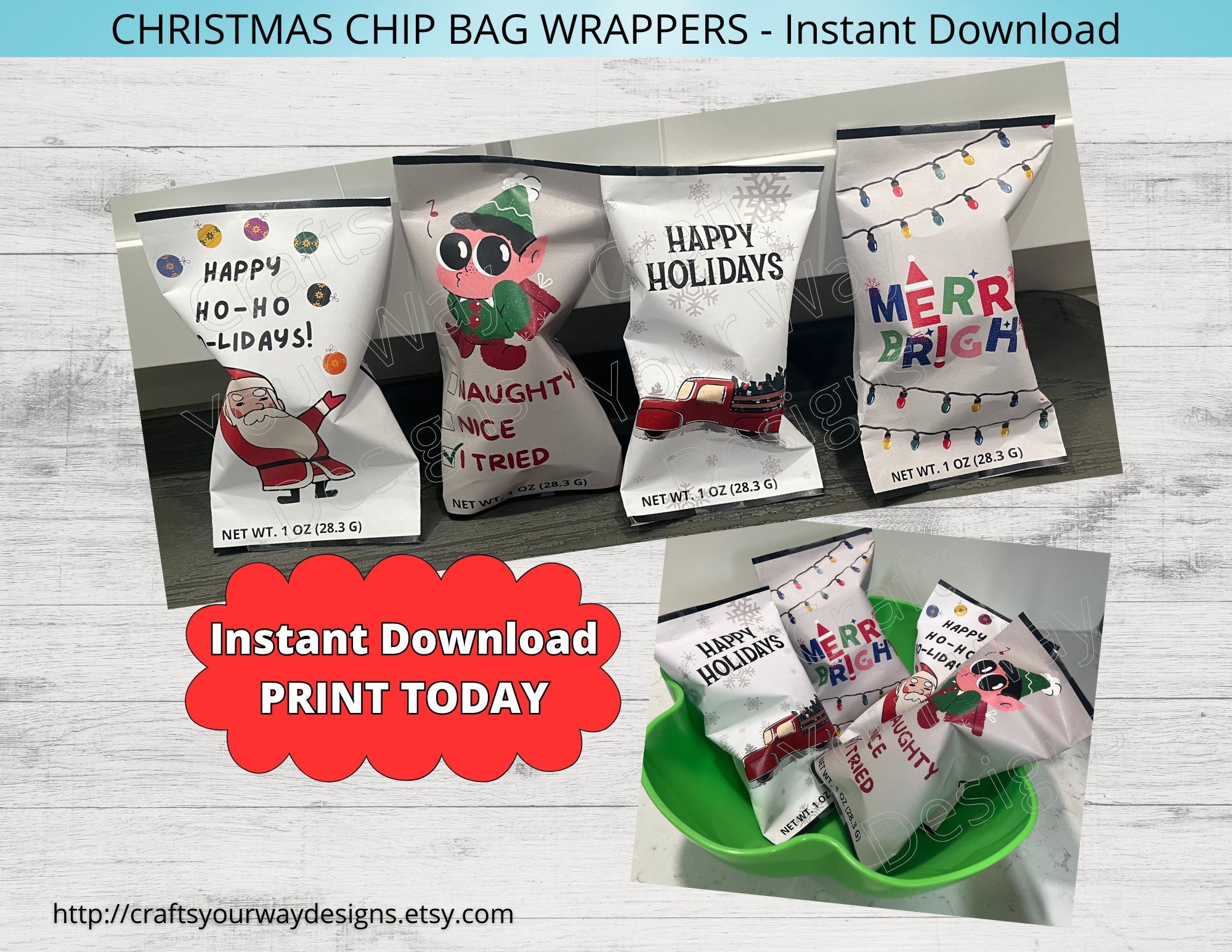 Printable CHRISTMAS CHIP BAG Wrappers. Instant Download. - Etsy