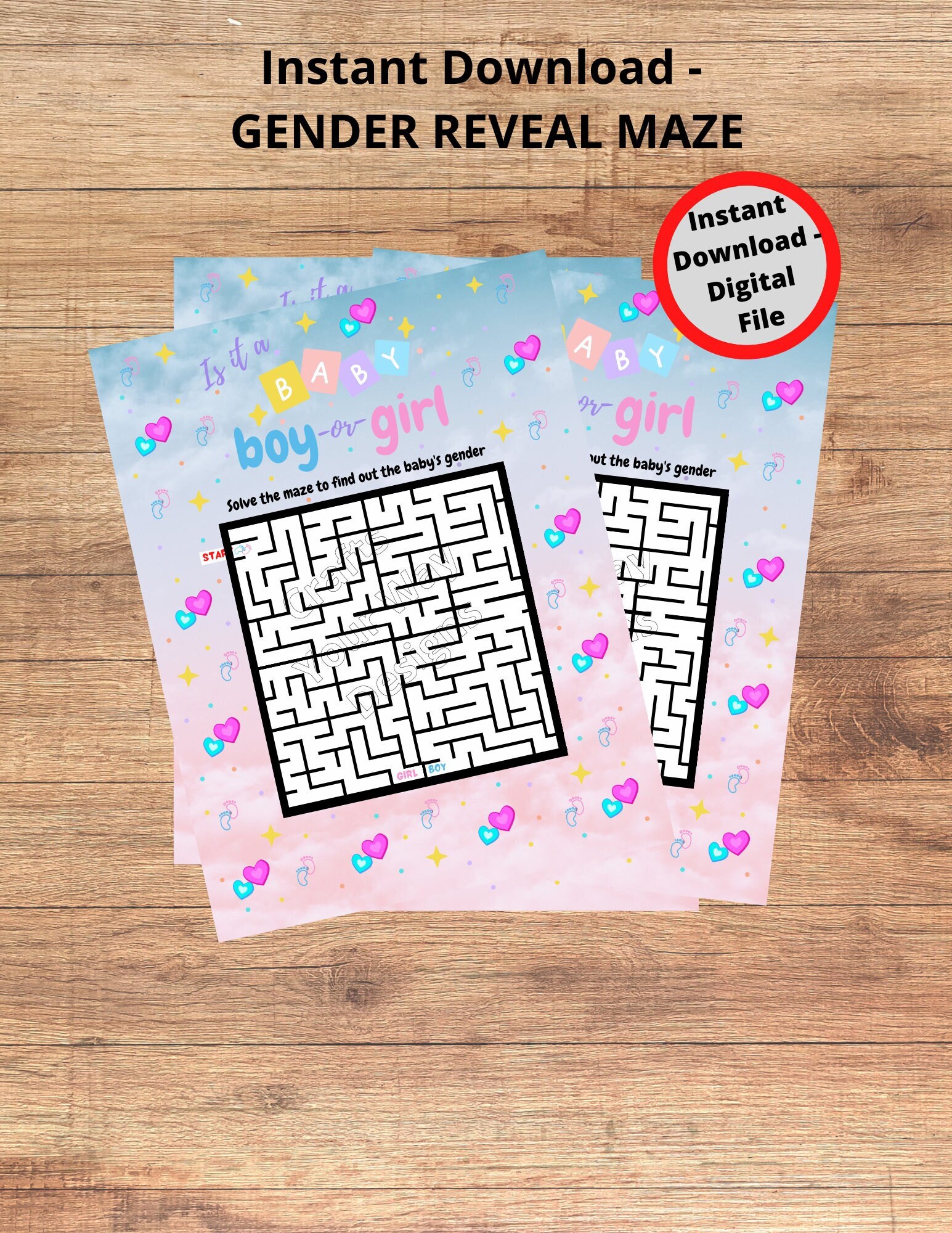 Printable GENDER REVEAL MAZE Game-gender Reveal Party Game - Etsy