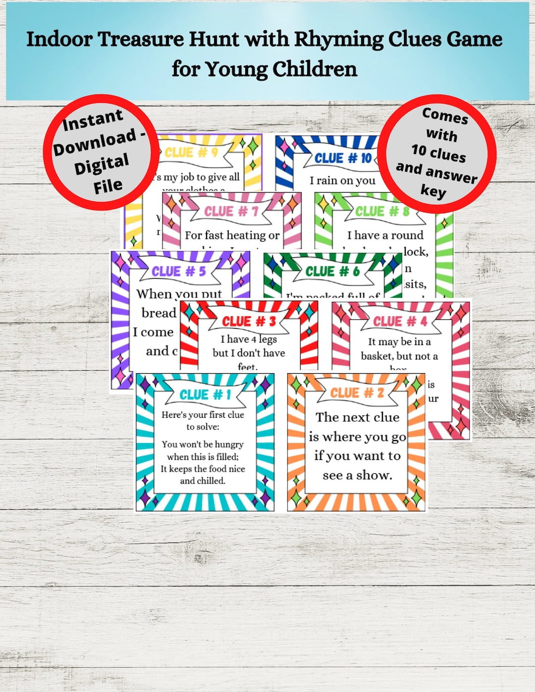 Printable Indoor Clues Riddles Scavenger Hunt/treasure Hunt for Young ...
