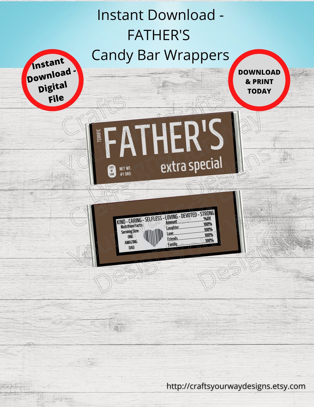 Printable FATHER'S Candy Bar Wrappers-gift Ideas-party Favors-chocolate ...