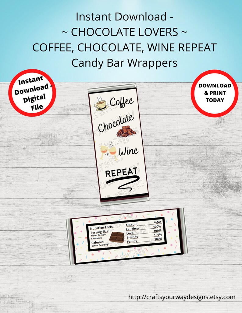 PRINTABLE CHOCOLATE LOVERS Candy Bar Wrappers-gift Ideas-party Favors ...