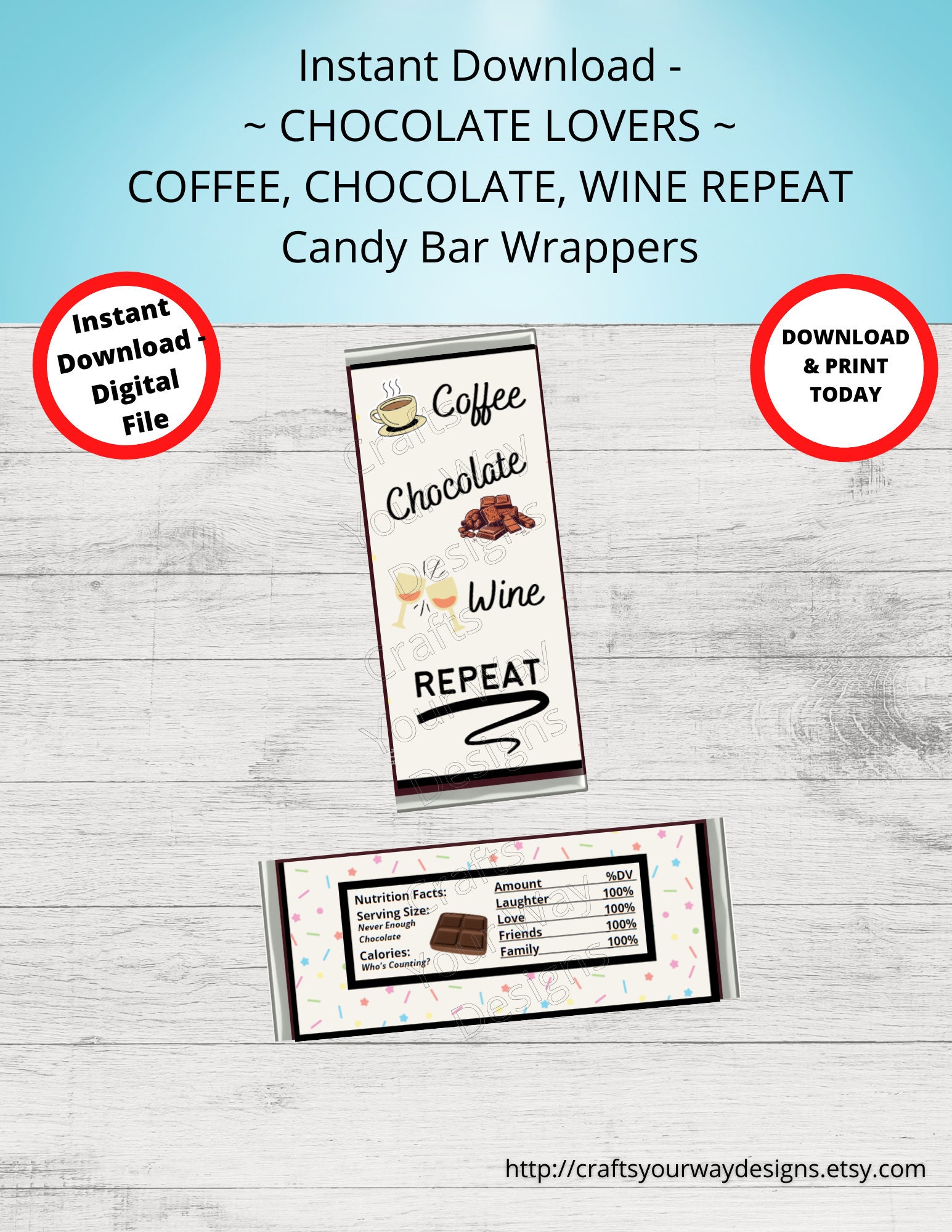 PRINTABLE CHOCOLATE LOVERS Candy Bar Wrappers-gift Ideas-party Favors ...