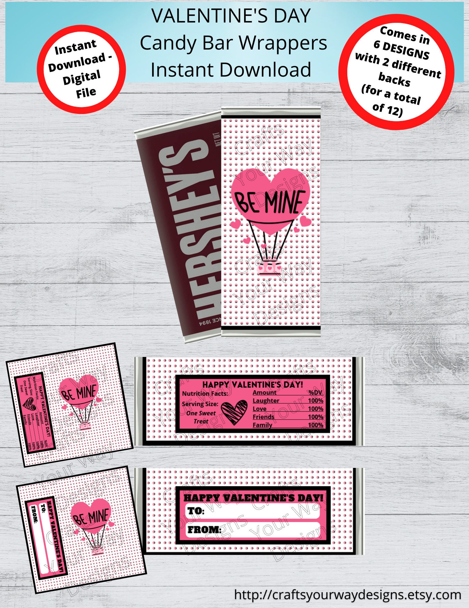 PRINTABLE VALENTINE'S DAY Candy Bar Wrappers. Gift Ideas. Party Favors ...