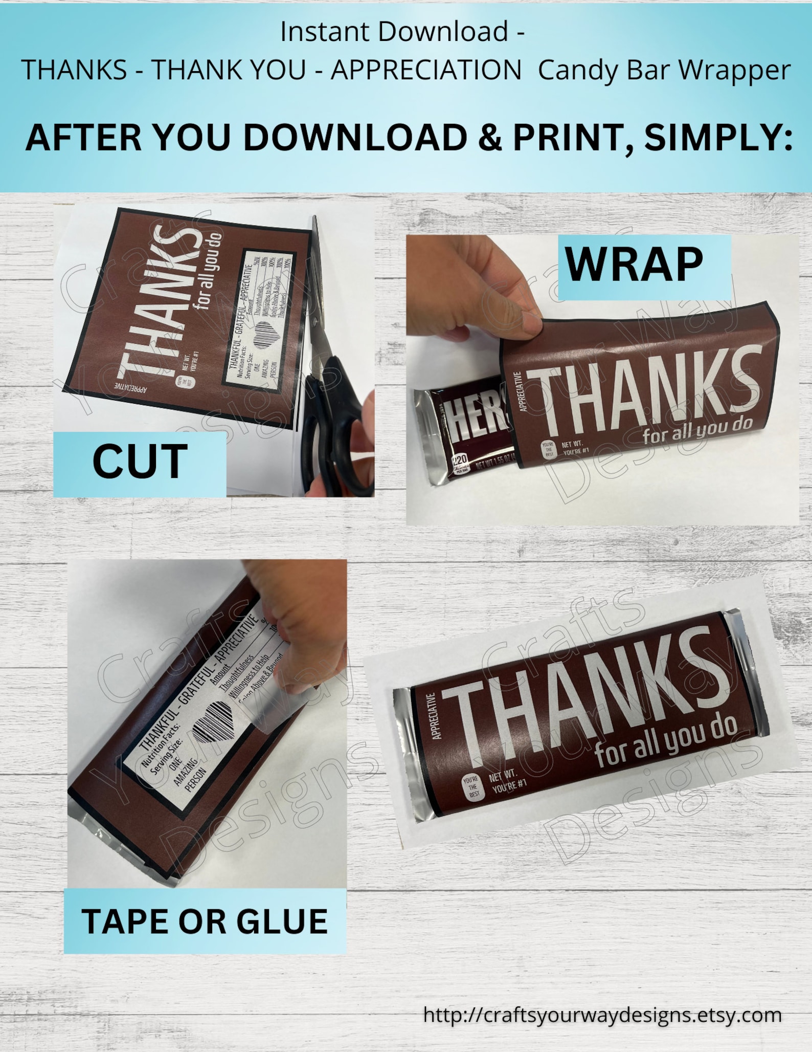 Printable THANKS Candy Bar Wrappers-gift Ideas-party Favors-chocolate ...