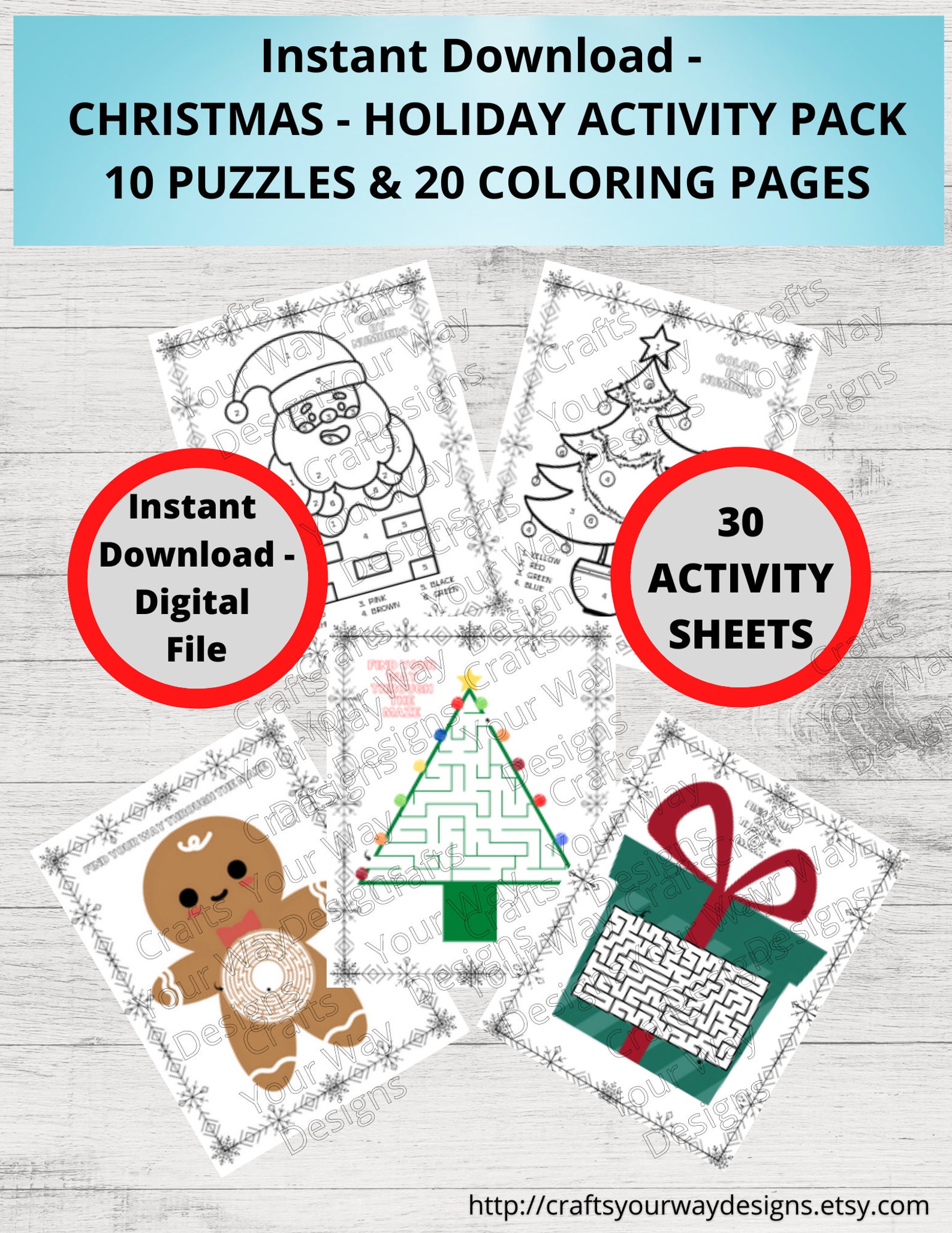 30 Printable CHRISTMAS ACTIVITY and COLORING Pages-10 Activity Sheets ...