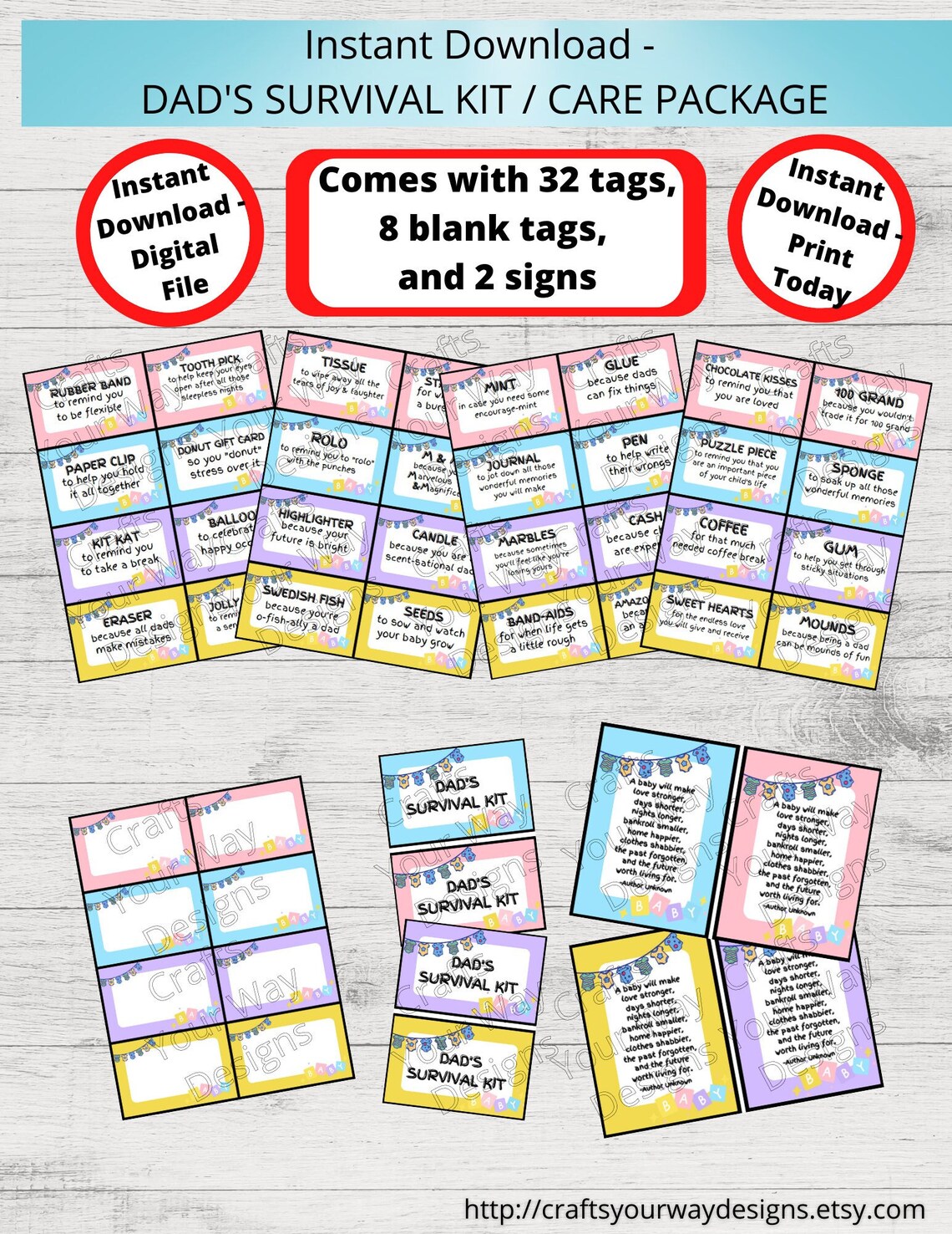 DAD'S Survival Kit, DADS Care Package, Gift Tags, Birthday Gift Ideas ...