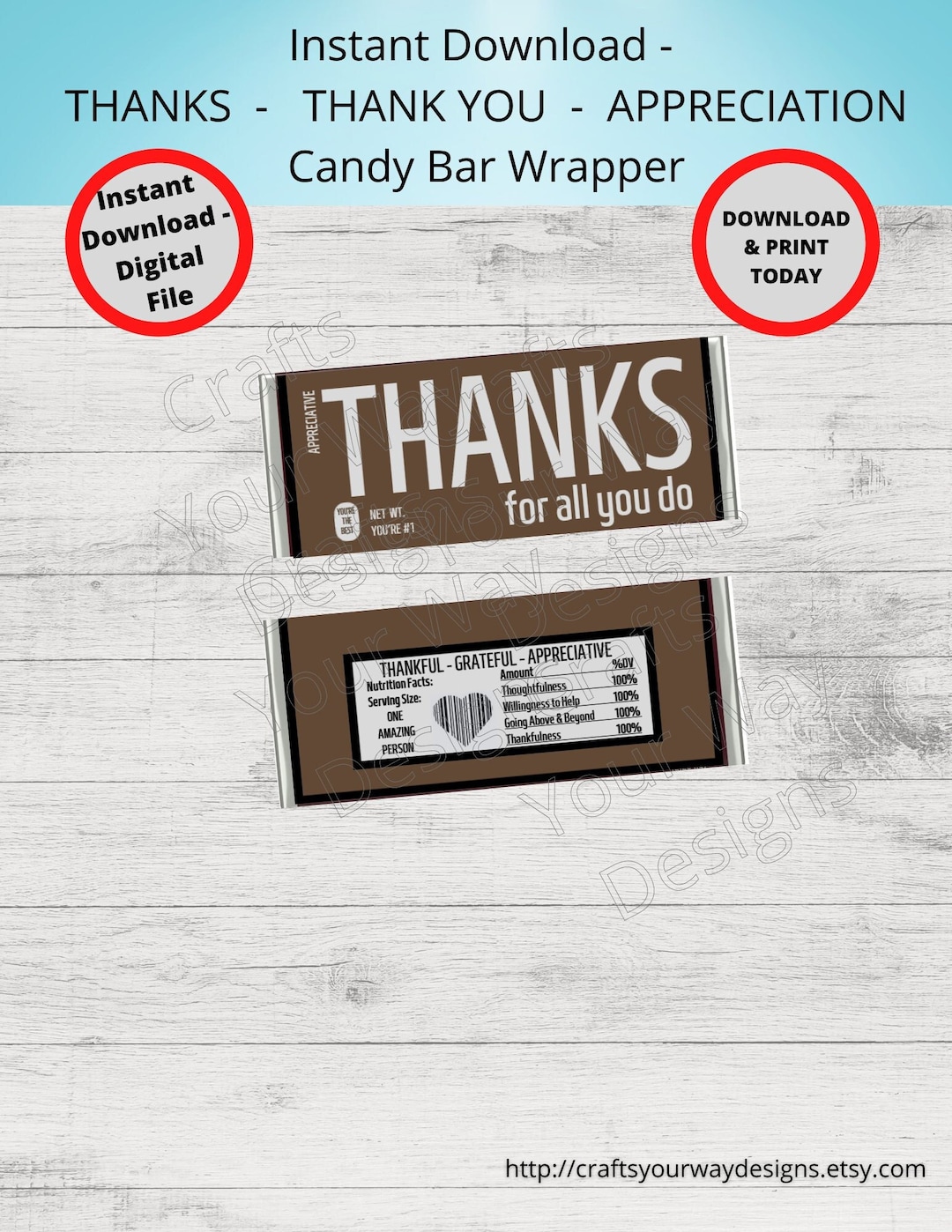 Printable THANKS Candy Bar Wrappers-gift Ideas-party Favors-chocolate ...