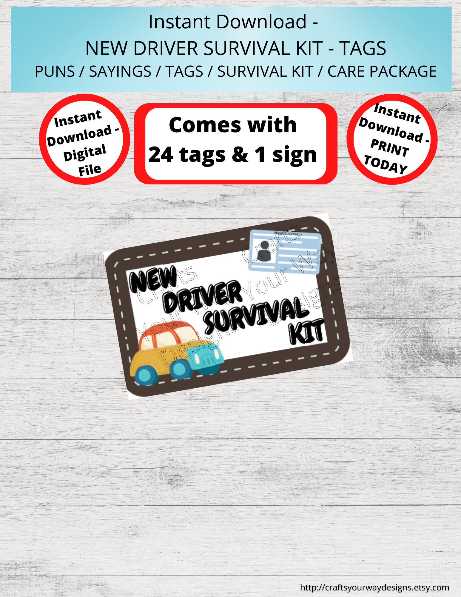 NEW DRIVER Survival Kit, Care Package, Gift Tags, Gift Ideas, Gift ...