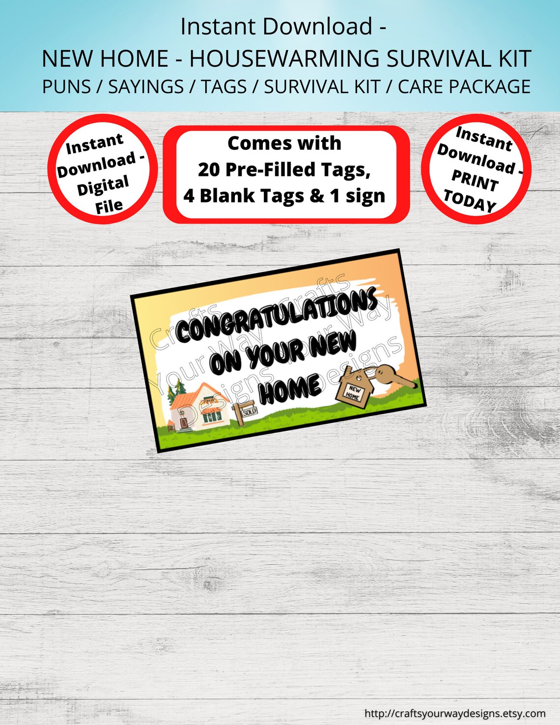 NEW HOME Survival Kit, New HOME Care Package, Gift Tags, Housewarming ...