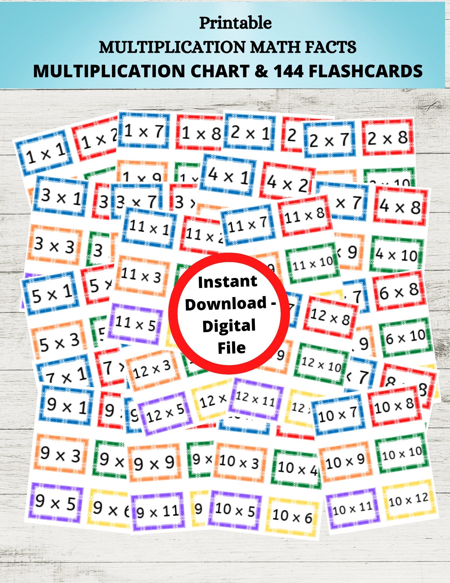 Printable Math MULTIPLICATION FACTS FLASHCARDS and Multiplication Chart ...