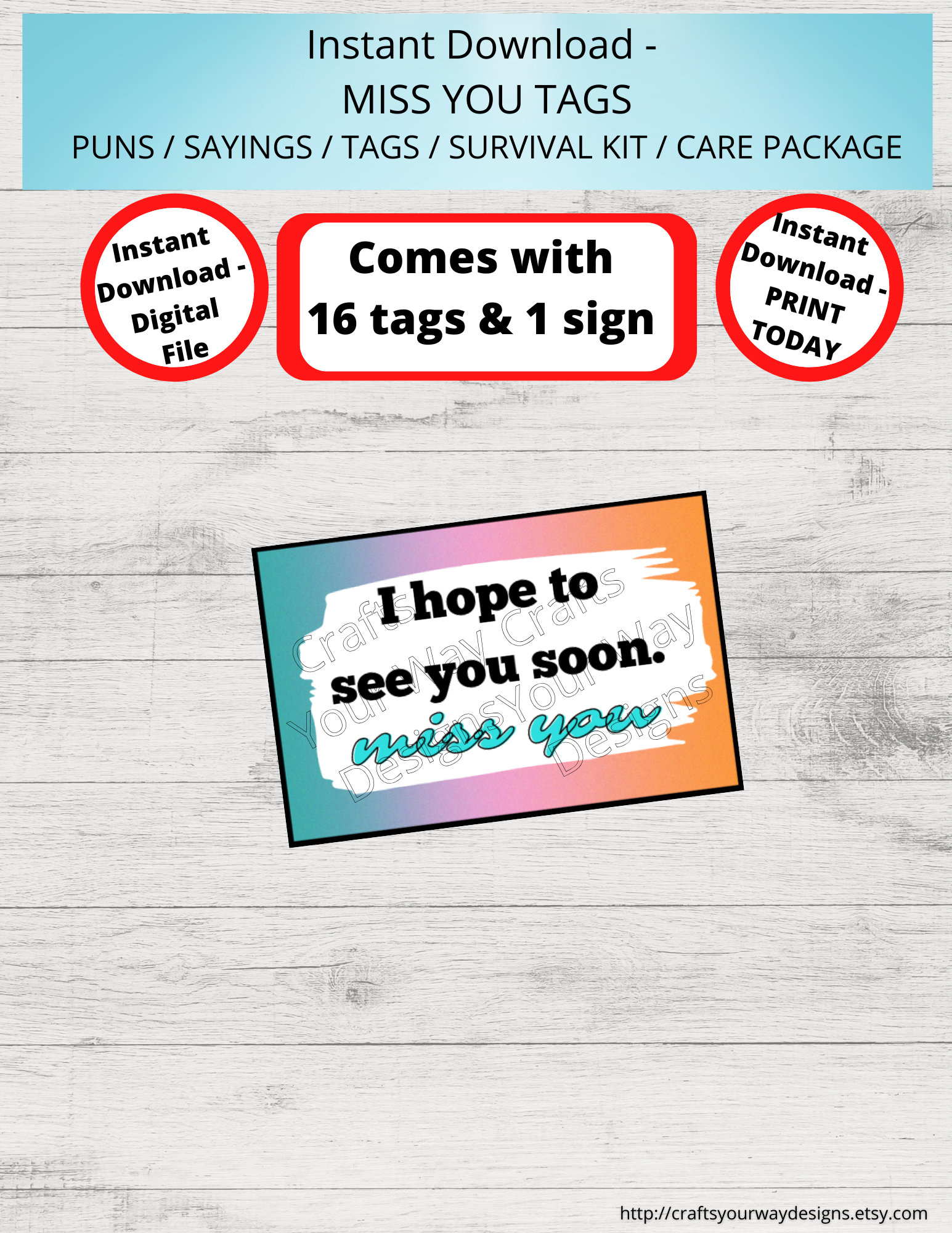 MISS YOU Survival Kit, Miss You Care Package, Gift Tags, Gift Ideas ...