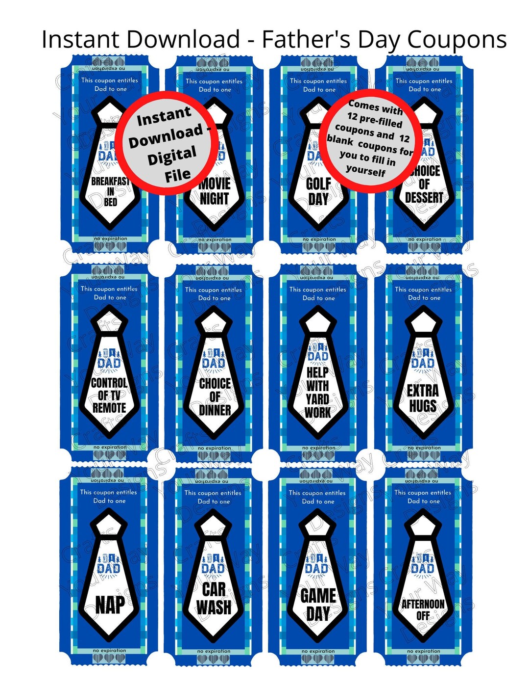 FATHER'S DAY Coupons - Printable - Instant Download- Great Gift for Dad ...