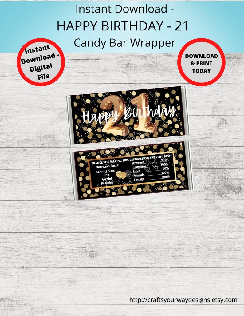 Printable 21st BIRTHDAY Candy Bar Wrappers-gift Ideas-party Favors ...