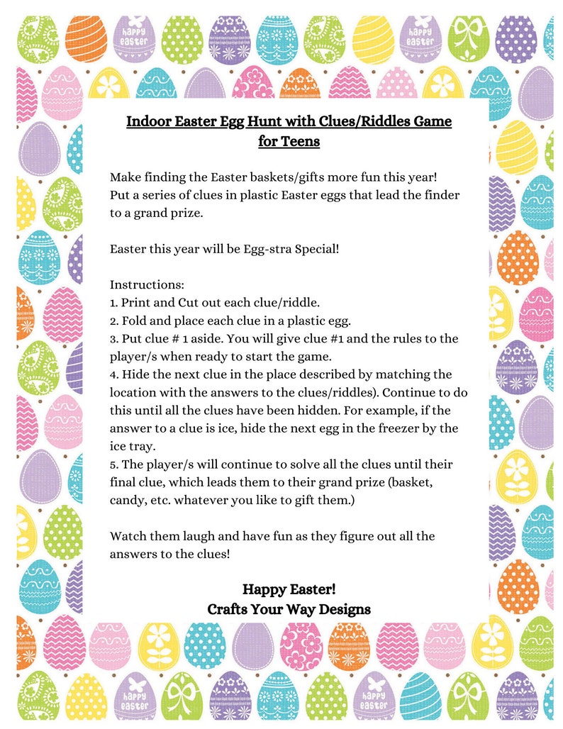 Easter Egg Clues Riddles Scavenger Hunt for Teens - Fun Way to Hide ...