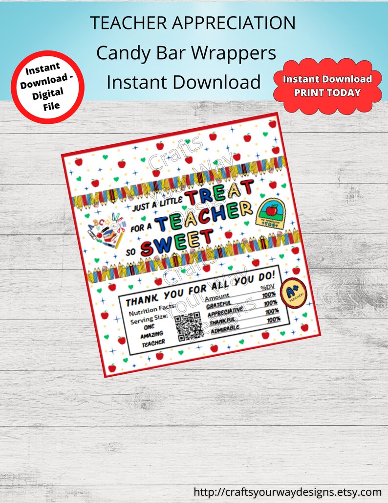Printable TEACHER APPRECIATION Candy Bar Wrappers-gift Ideas-party ...