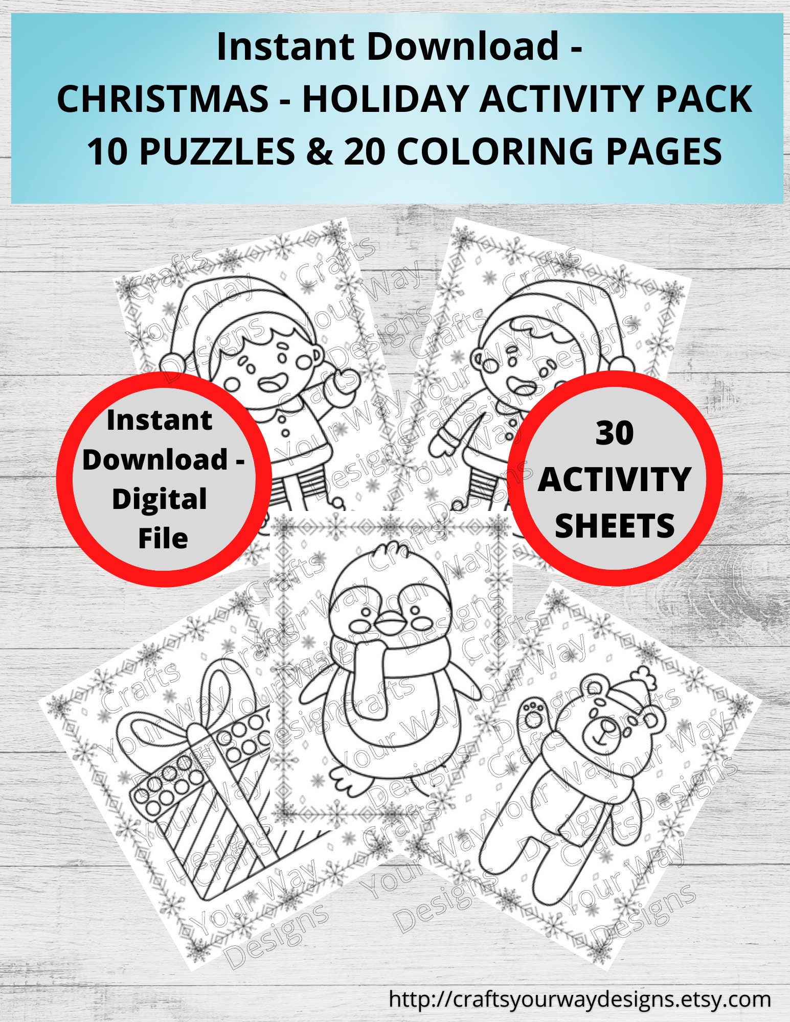 30 Printable CHRISTMAS ACTIVITY and COLORING Pages-10 Activity Sheets ...