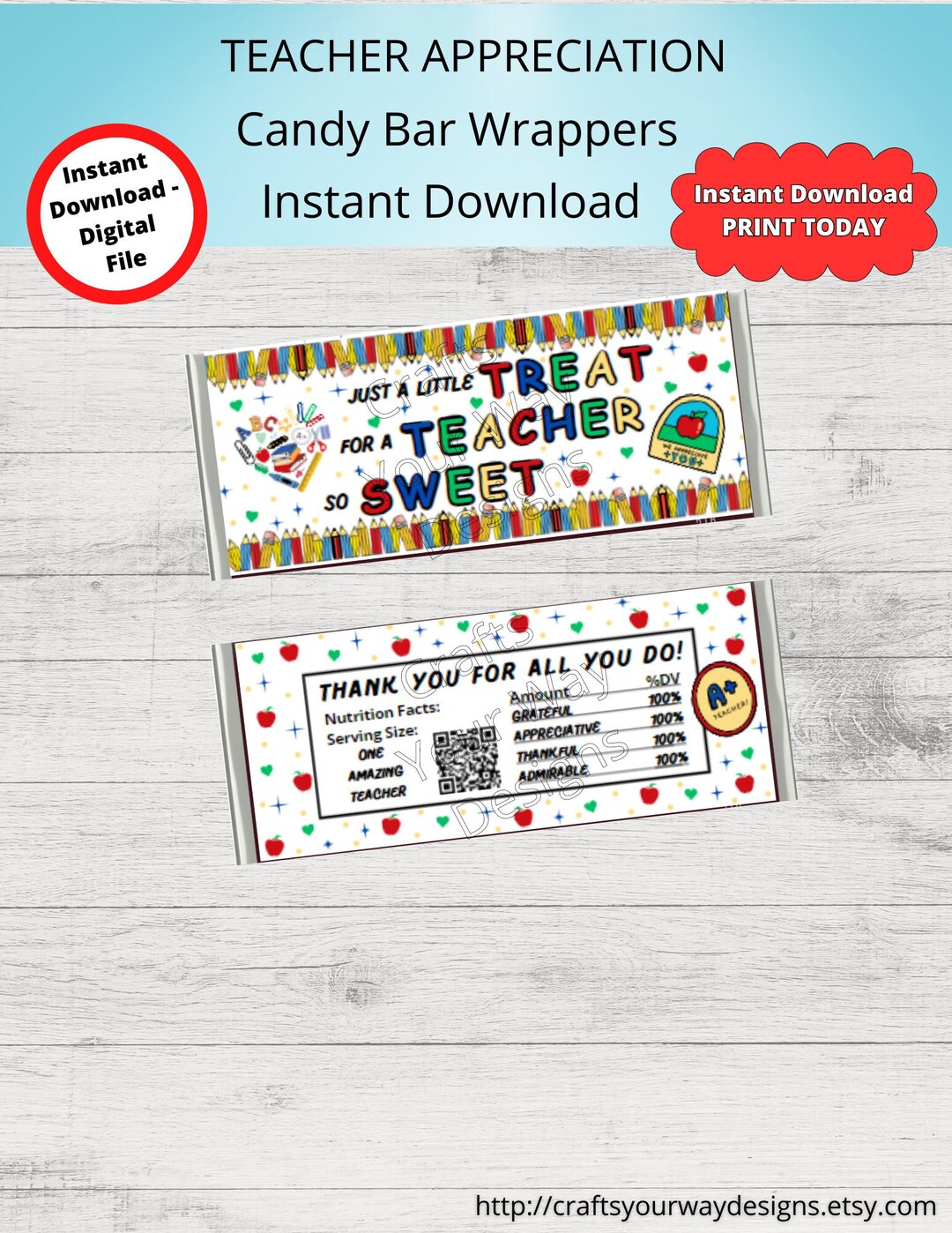 Printable TEACHER APPRECIATION Candy Bar Wrappers-gift Ideas-party ...