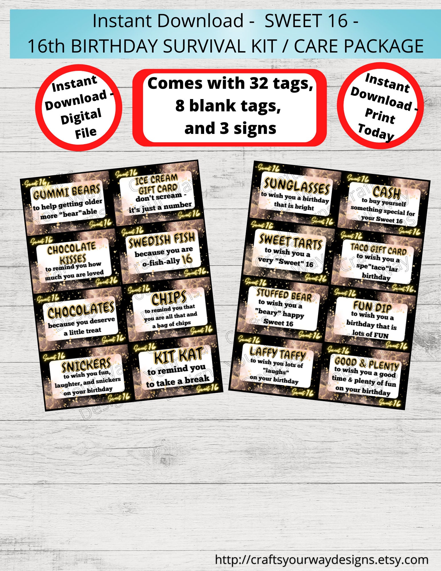 SWEET 16 -16th BIRTHDAY Survival Kit, 16th Birthday Care Package, Gift ...