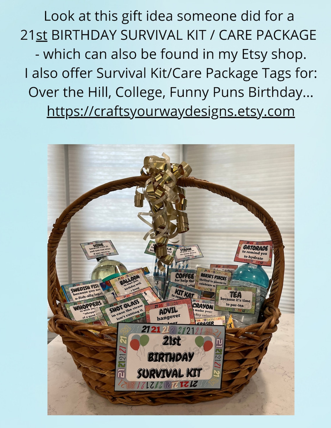 40th BIRTHDAY Survival Kit, 40th Birthday Care Package, Gift Tags ...