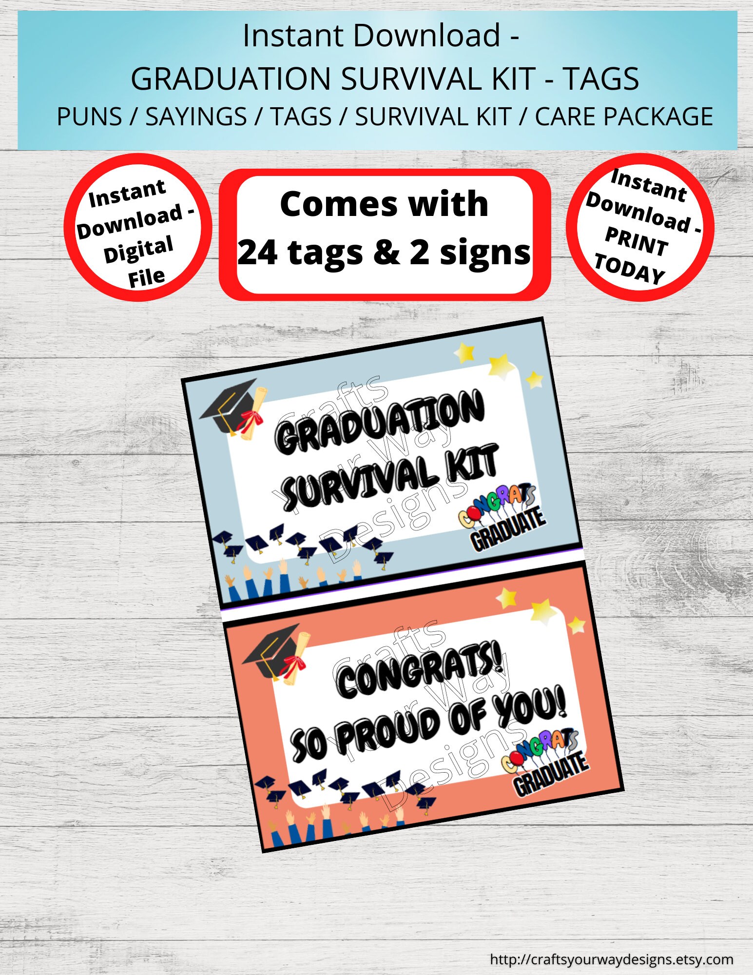 GRADUATION Survival Kit, GRADUATION Care Package, Gift Tags, Graduation ...