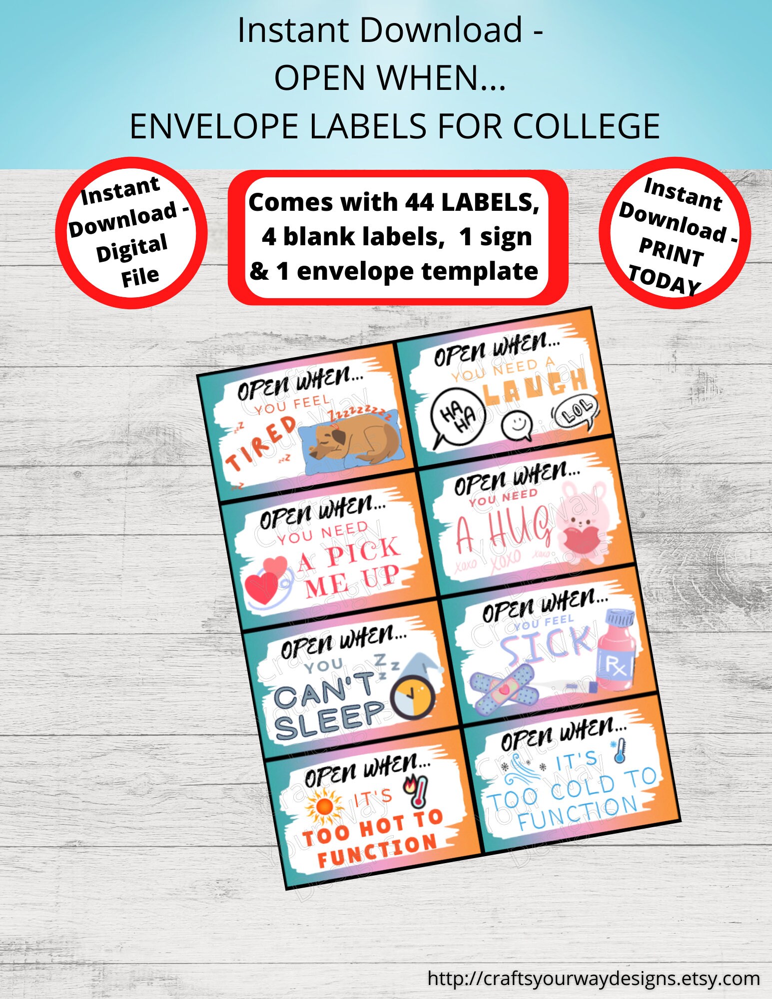 OPEN WHEN LABELS for College Students. Open When Envelopes. Open When ...
