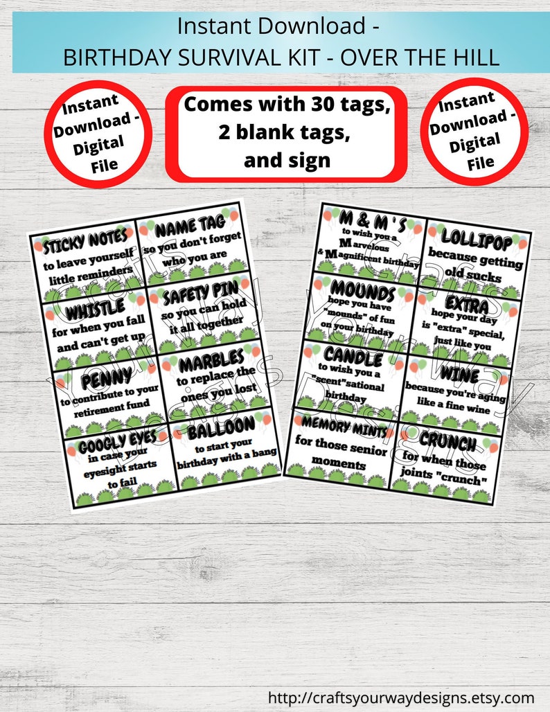 OVER the HILL BIRTHDAY Survival Kit, Over the Hill Birthday Care ...