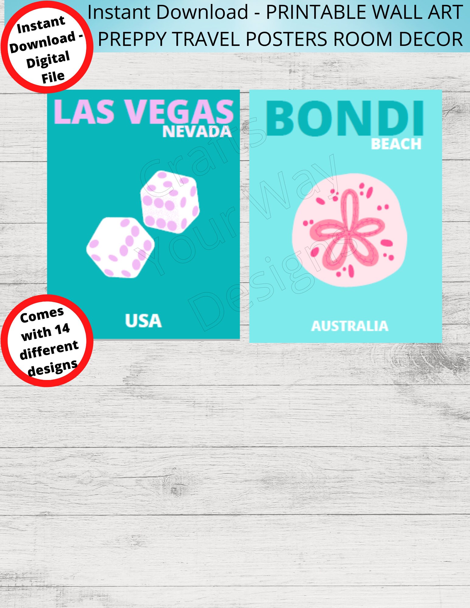 Set of 14 PREPPY TRAVEL POSTERS Instant Download Printable Aesthetic ...