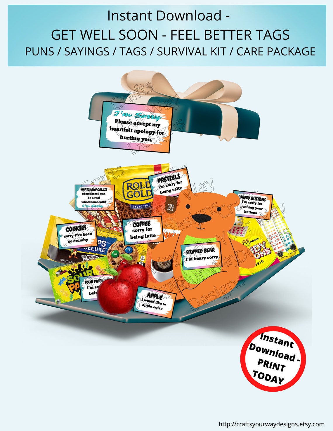 I'M SORRY Survival Kit, I'M SORRY Care Package, Gift Tags, I'M SORRY ...